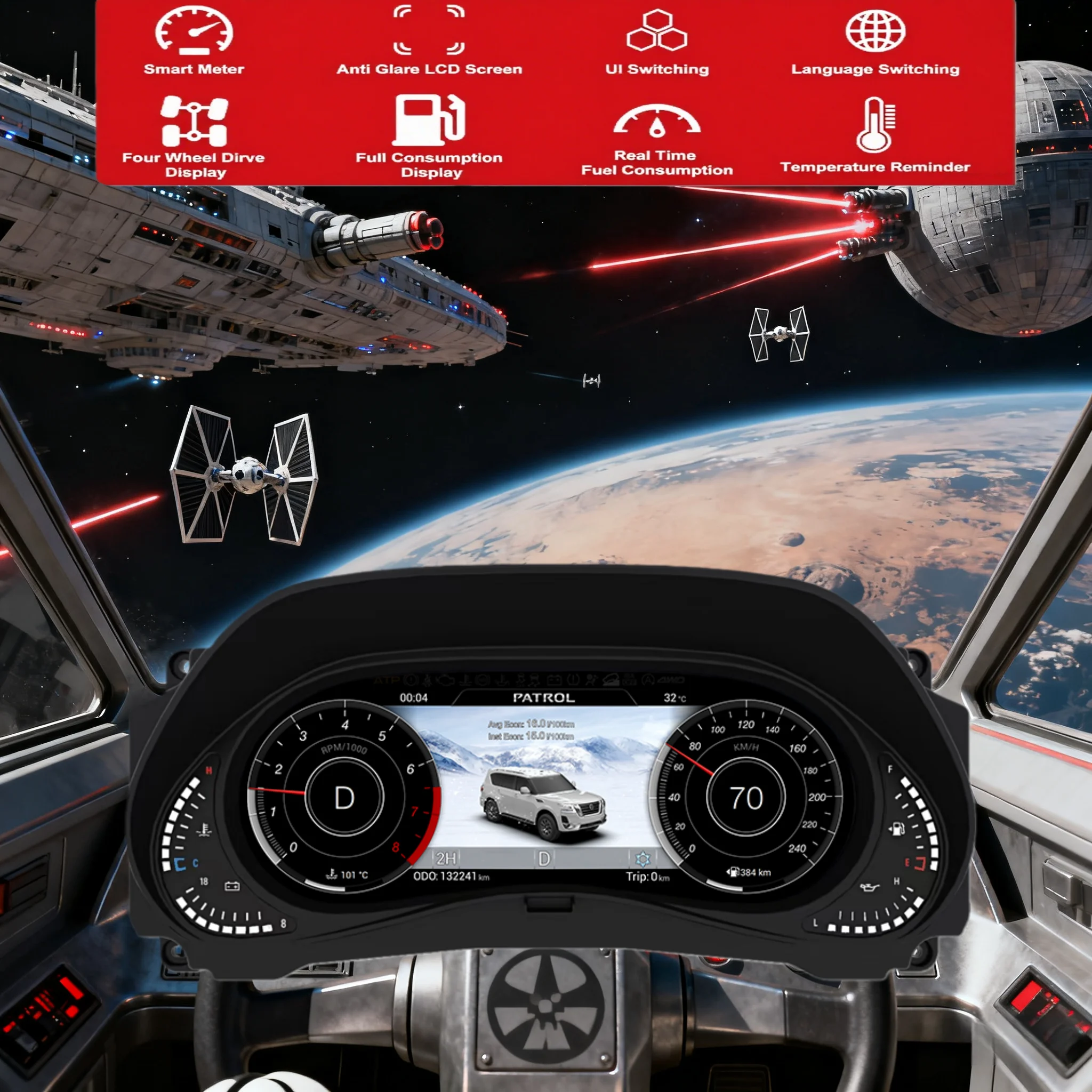 12.3" Linux LCD Car Dashboard Meter For Nissan Patrol Y62 2008 2009 ...