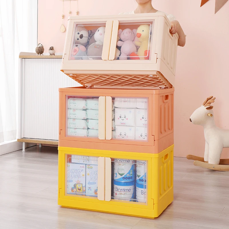 Big size 72L factory supply folding plastic storage boxes with lids