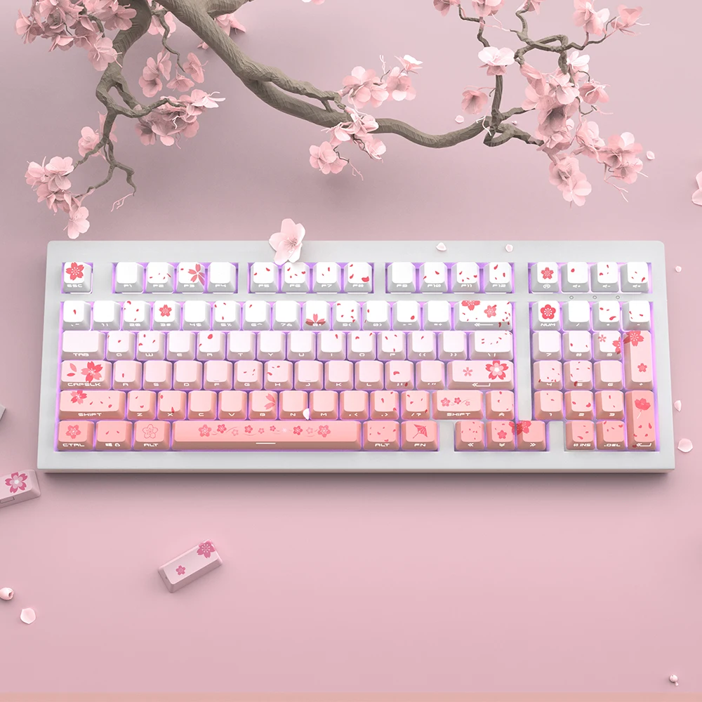 Double-Shot-pbt-Keycaps-134-Key-Sakura-Custom-Keycap-Set-Dye-Sub-Side ...