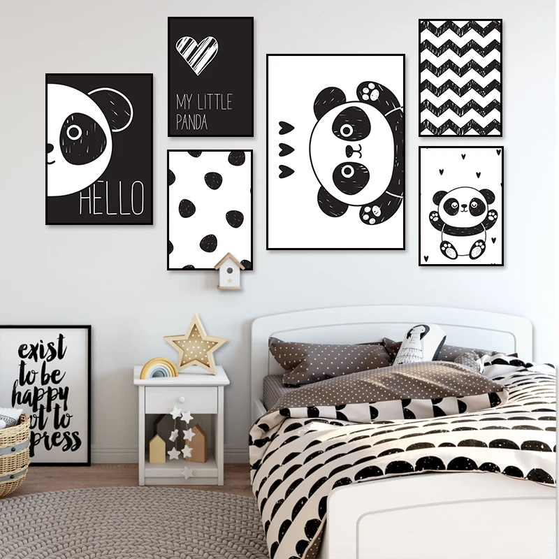Panda Posters for Wall Kids Canvas Art Print Minimalist Black and White ...