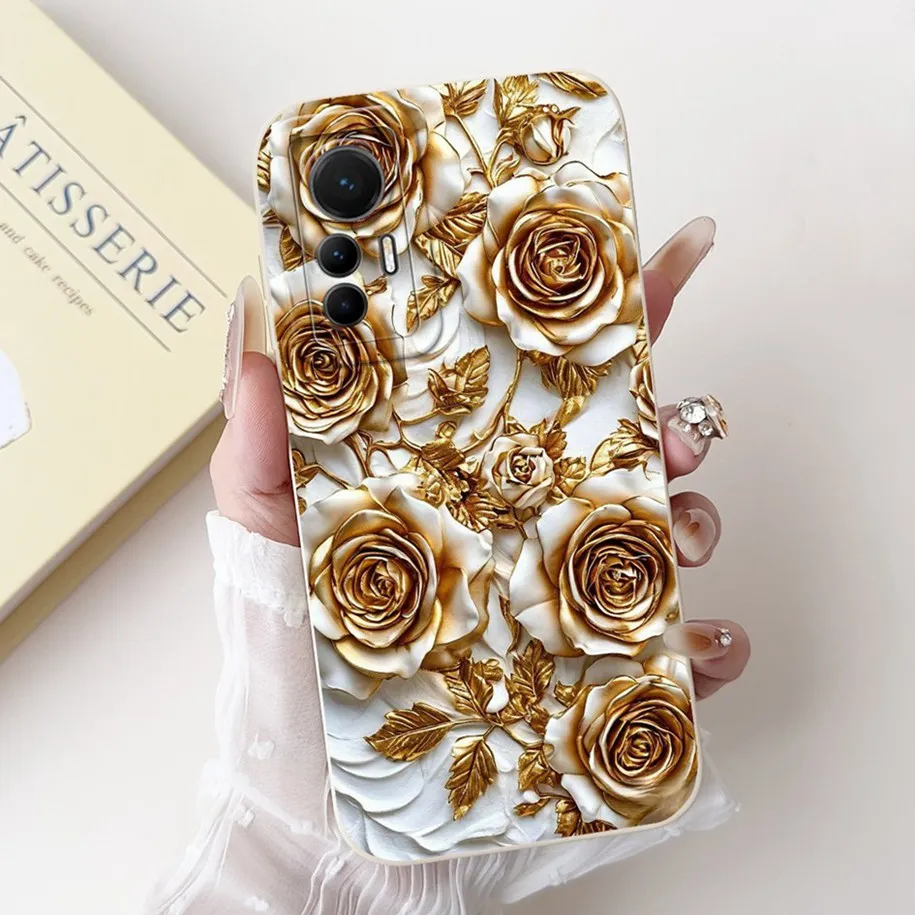 Для Xiaomi 12 Lite 5G чехол противоударный силиконовый чехол мраморный цветок мягкий бампер из ...