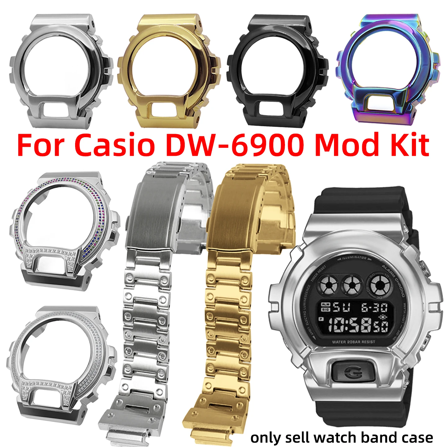 DW6900 Mod Kit Casio G-Shock 블랙/실버/골드 스테인레스 스틸 베젤 시계 밴드 팔찌 6900 액세서리 용 ...