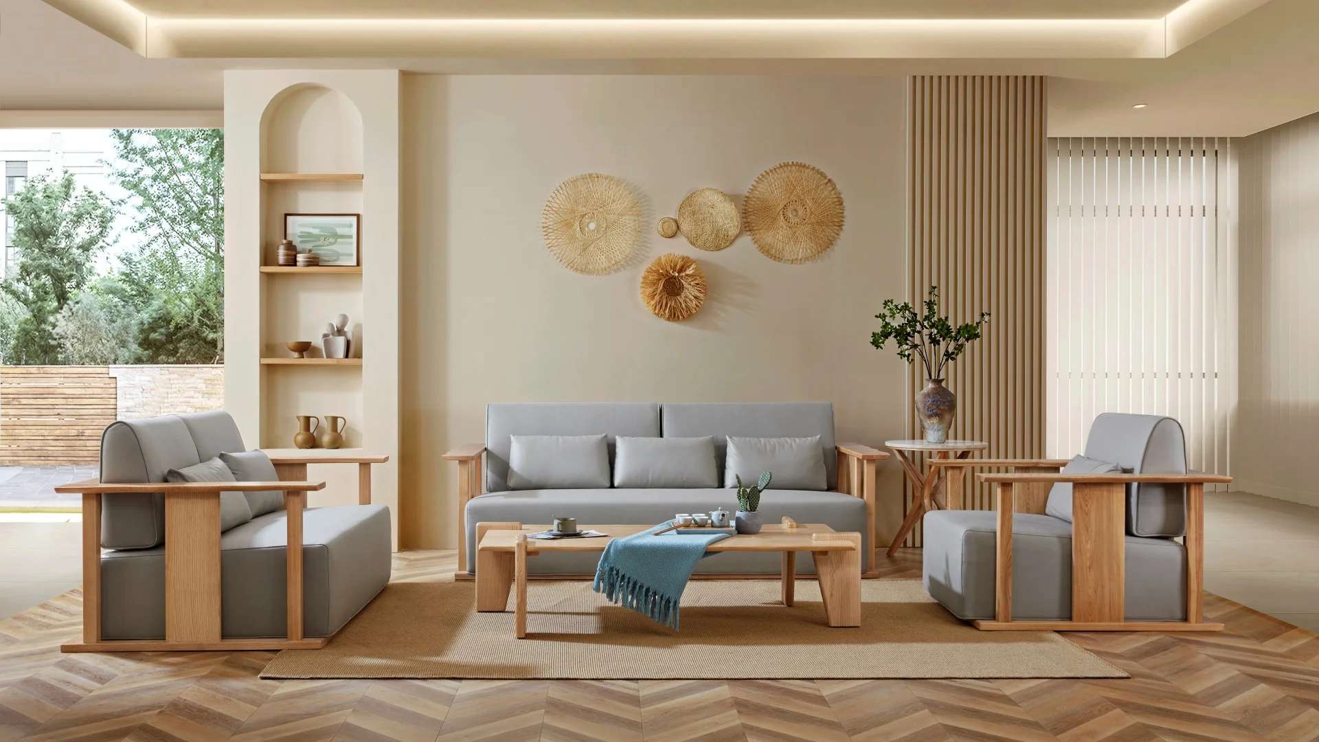 White-ash-wood-wood-wind-sofa-Japanese-wabi-sabi-straight-row-cloud ...