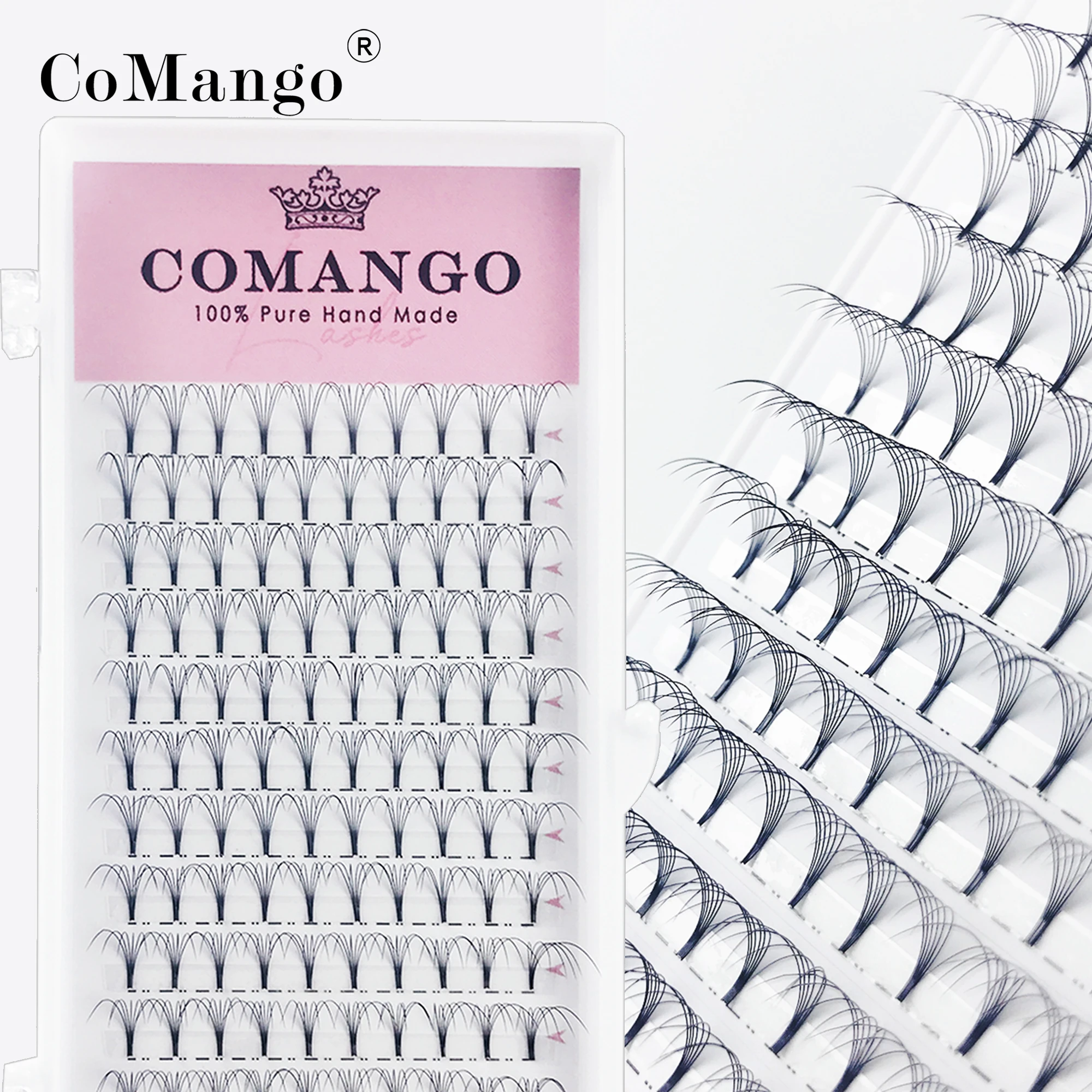 Comango Premade Russian Volume Short Stem Eyelash Extensions Wide Fans ...
