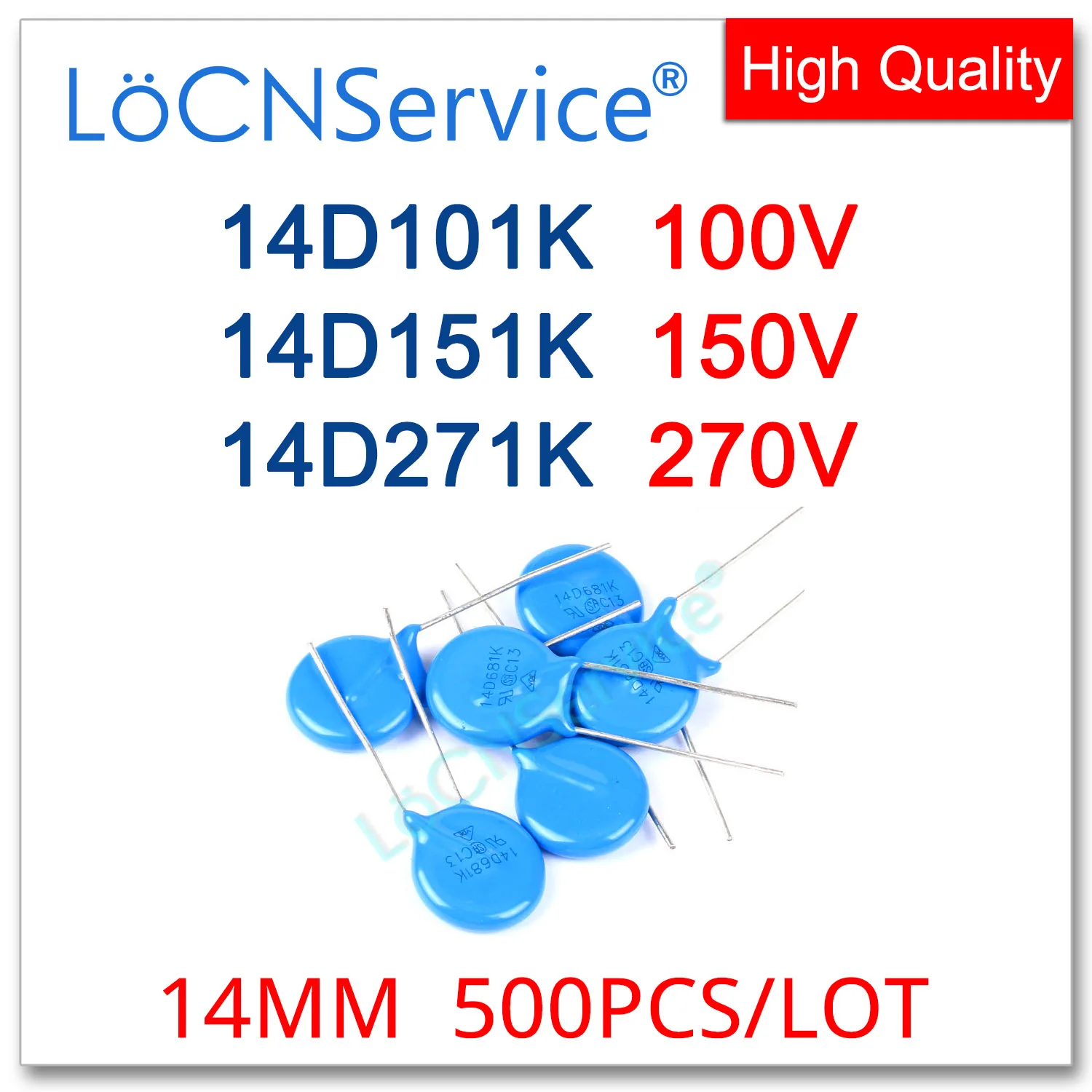 LoCNService 14MM 500PCS 10% 14D101K 100V 14D151K 150V 14D271K 270V ...