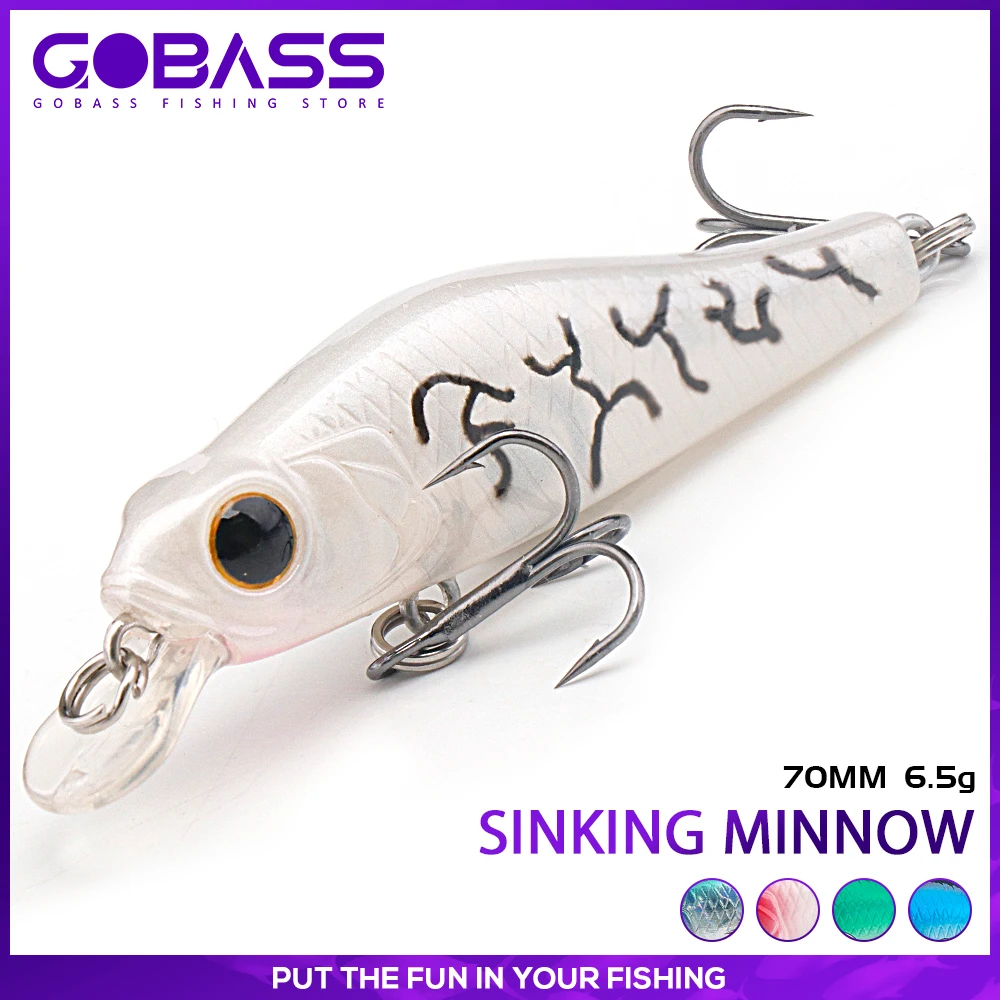 GOBASS Silence Slow Sinking Minnow Saltwater Fishing Lures 70mm 6g ...