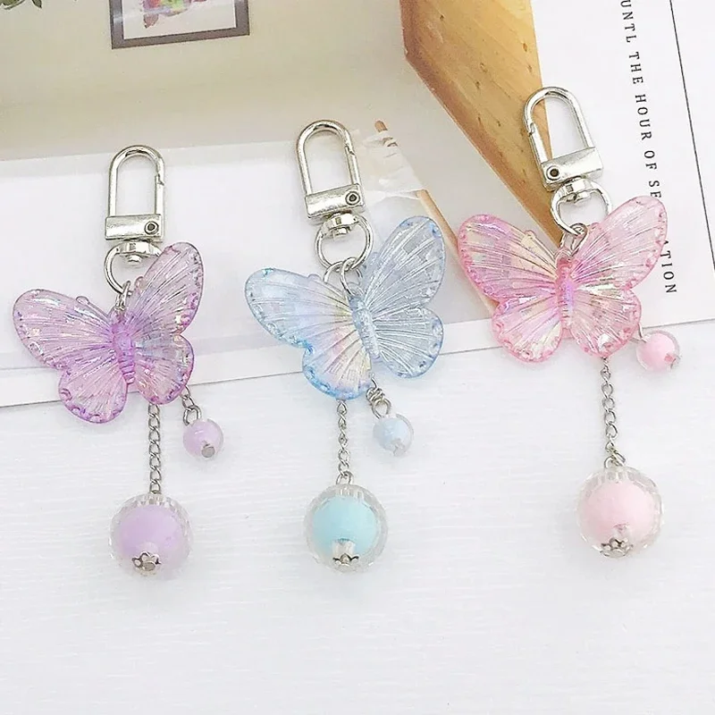 Beautiful-Butterfly-Keychain-For-Women-Round-Ball-Tassel-Key-Chain-Girl ...