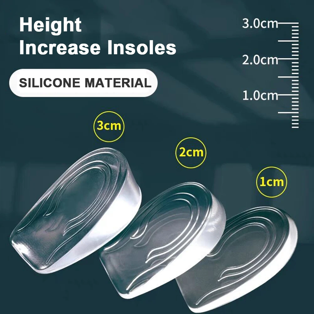 1Pair-1cm-2cm-3cm-Height-Increase-Shoe-Insole-Soft-Transparent-Silicone ...