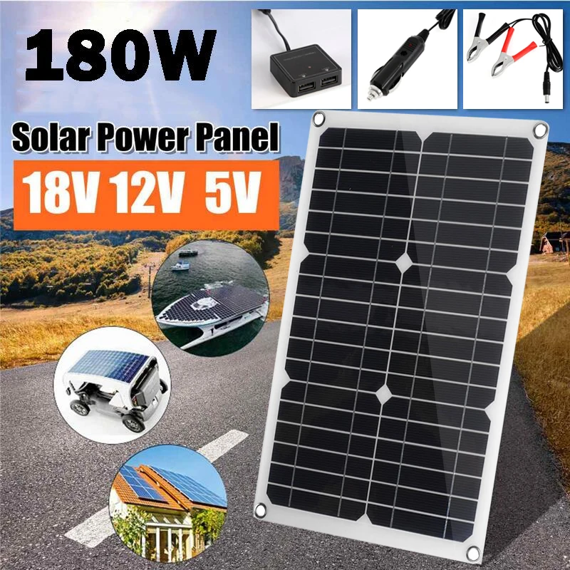 2 USB Port 180W Solar Panel Multifunctional Portable Charger Kits Solar ...