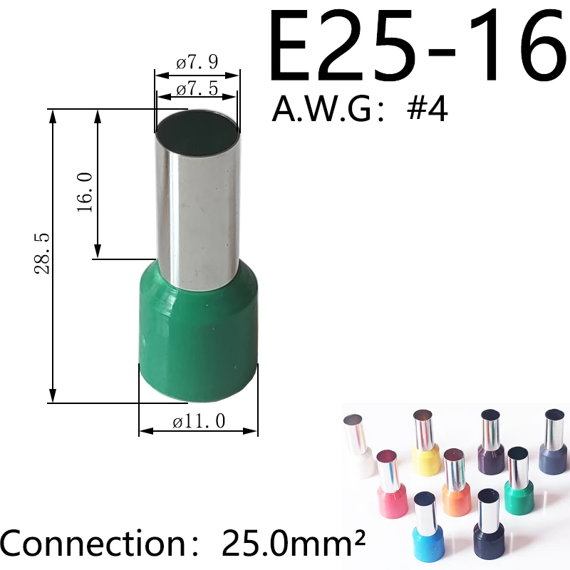 200PCS-Bag-9Colors-4AWG-25mm-Pure-Copper-Insulated-Ferrules-Crimp ...