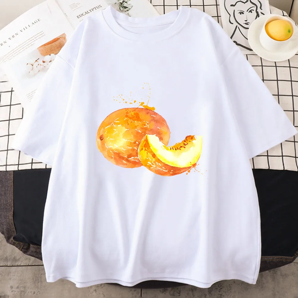 Fruit-Pomegranate-Melon-Print-Women-Cotton-T-shirts-Tops-Loose-O-neck ...