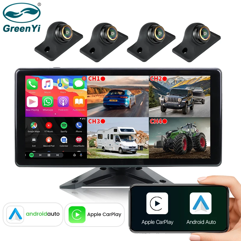 Wireless-WiFi-Carplay-Android-Auto-10-36-Inch-4-Split-Screen-Truck-Bus ...