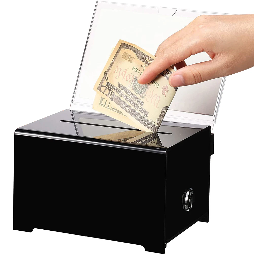 Acrylic Donation Box with Slot Raffle Ticket Container with Lock and ...