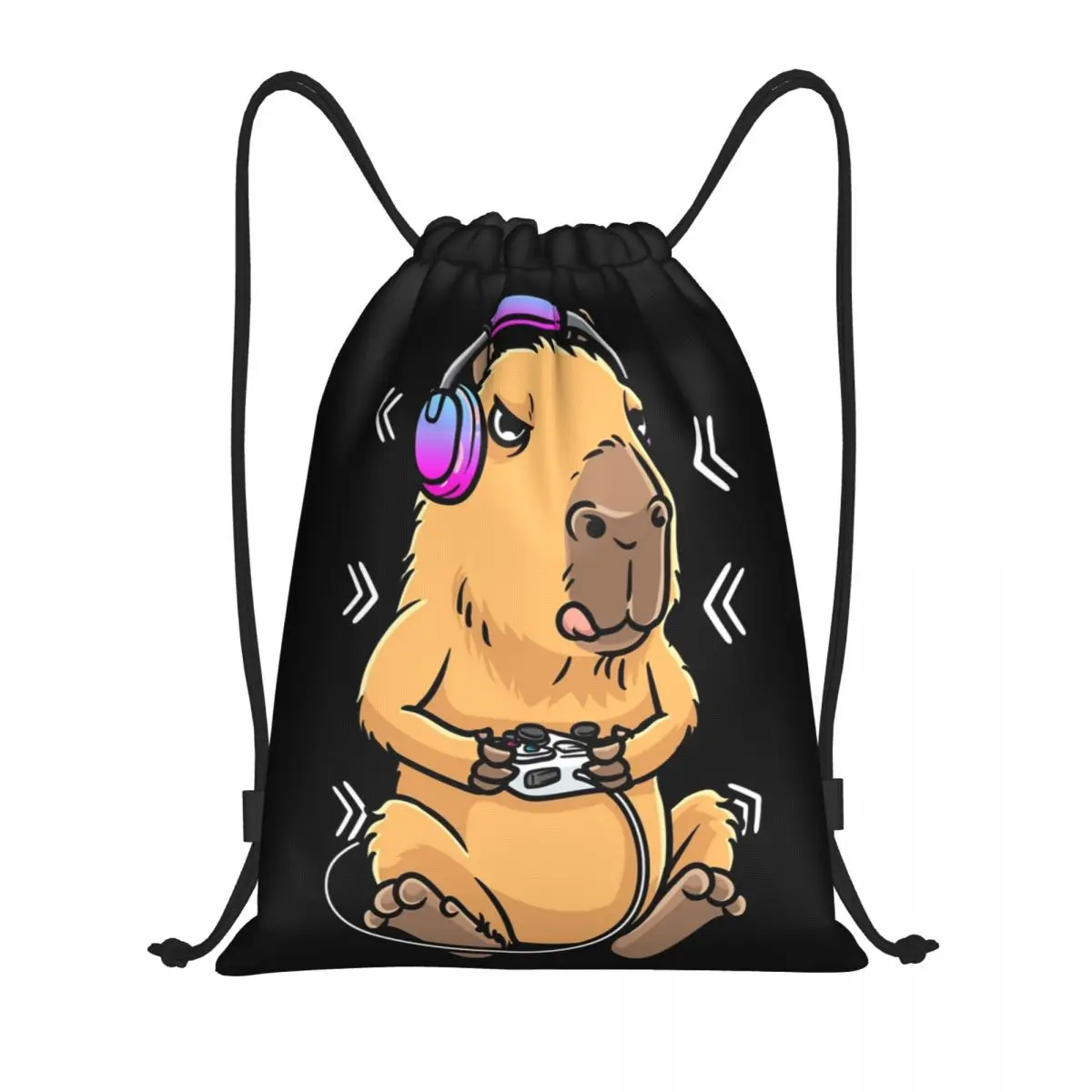 Custom-Capybara-Giant-Cavy-Rodent-Gamer-Gaming-Drawstring-Backpack ...