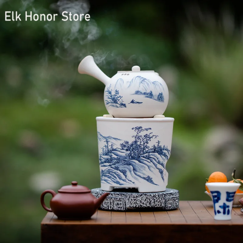 Landscape-Fireplace-Tea-Roasting-Stove-Set-Boil-Kettle-Home-Indoor-Cans ...