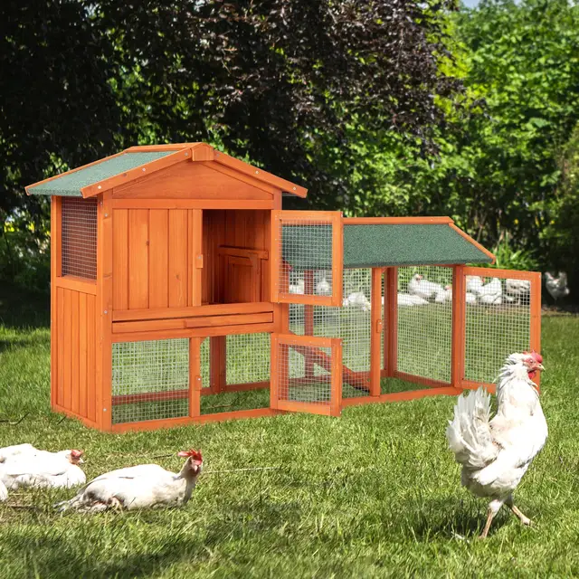 61-Inch Wooden Chicken Coop & Rabbit Hutch – Outdoor Poultry Cage ...