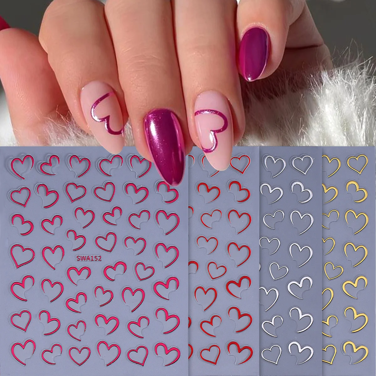 3/4pcs Bronzing Simple Love Heart Nail Stickers Half Peach Heart Design ...