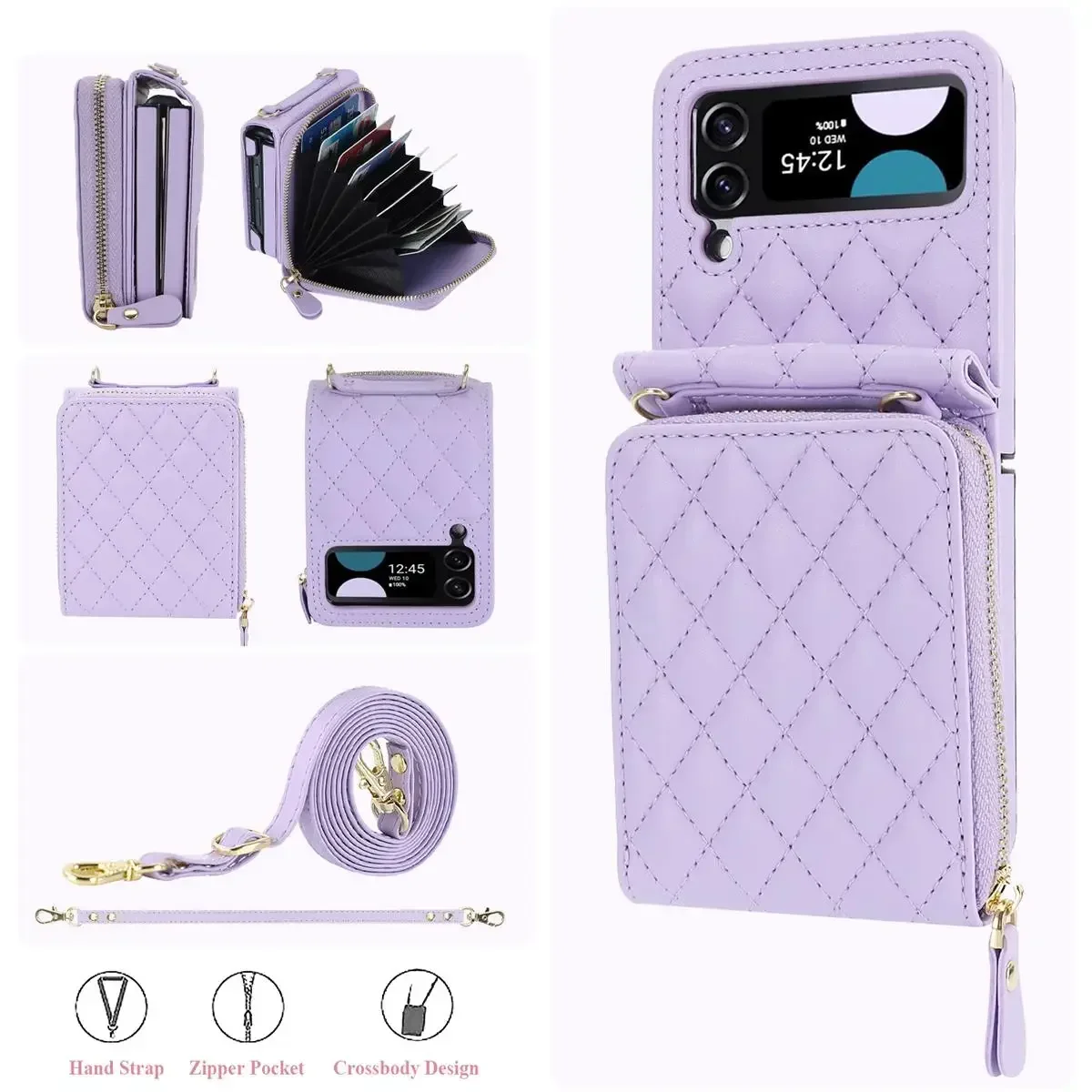 For-Motorola-Razr-40-Ultra-Case-Soft-Plain-Leather-Zipper-Wallet-Card ...