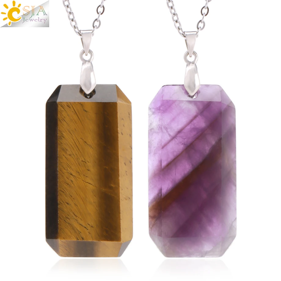 CSJA-Natural-Stone-Crystal-Coffin-Pendant-Necklace-for-Man-Women-Trendy ...