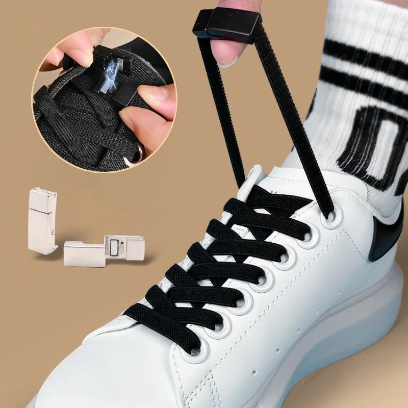 Magnetic Buckle No Tie Shoe Laces Elastic Shoelaces Metal Lock Lazy ...