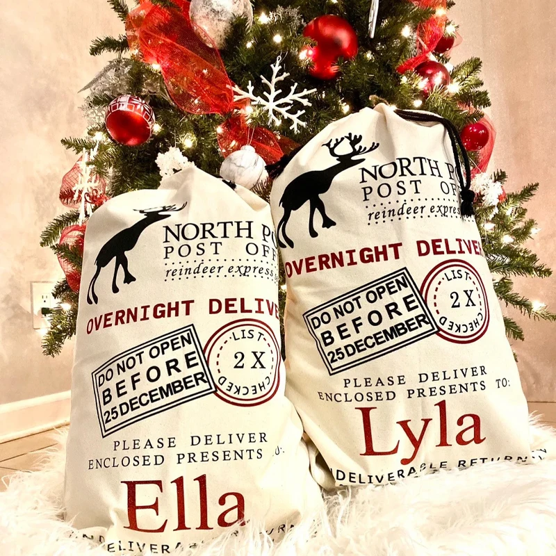 Personalized Reindeer North Pole Santa Sack Christmas Drawstring Gift ...
