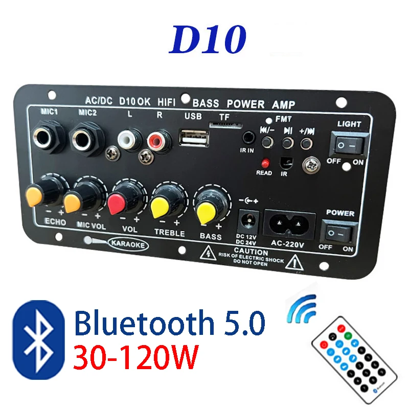 D10/ D10-II Bluetooth Amplifier Board AUX TF Card USB 30-120W for 4 Ohm 40W Speaker 110V 220V ...