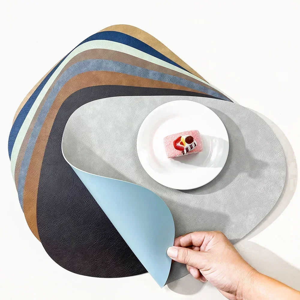 Teardrop Shape PU Leather Placemat Imitation Cowhide Texture Double ...