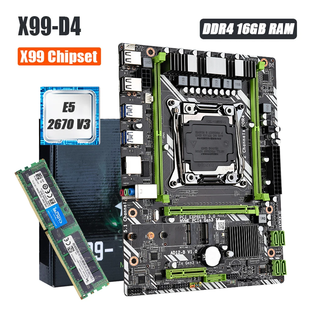 X99 conjunto kit placa mãe lga 2011 3 com intel xeon e5 2670 v3 ...