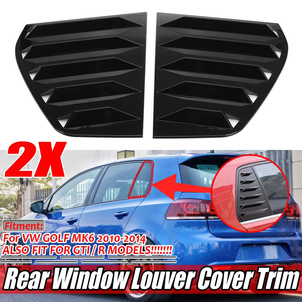 2X Glossy Balck Car Rear Window Louver Shutter Cover Trim For VW GOLF 6 ...