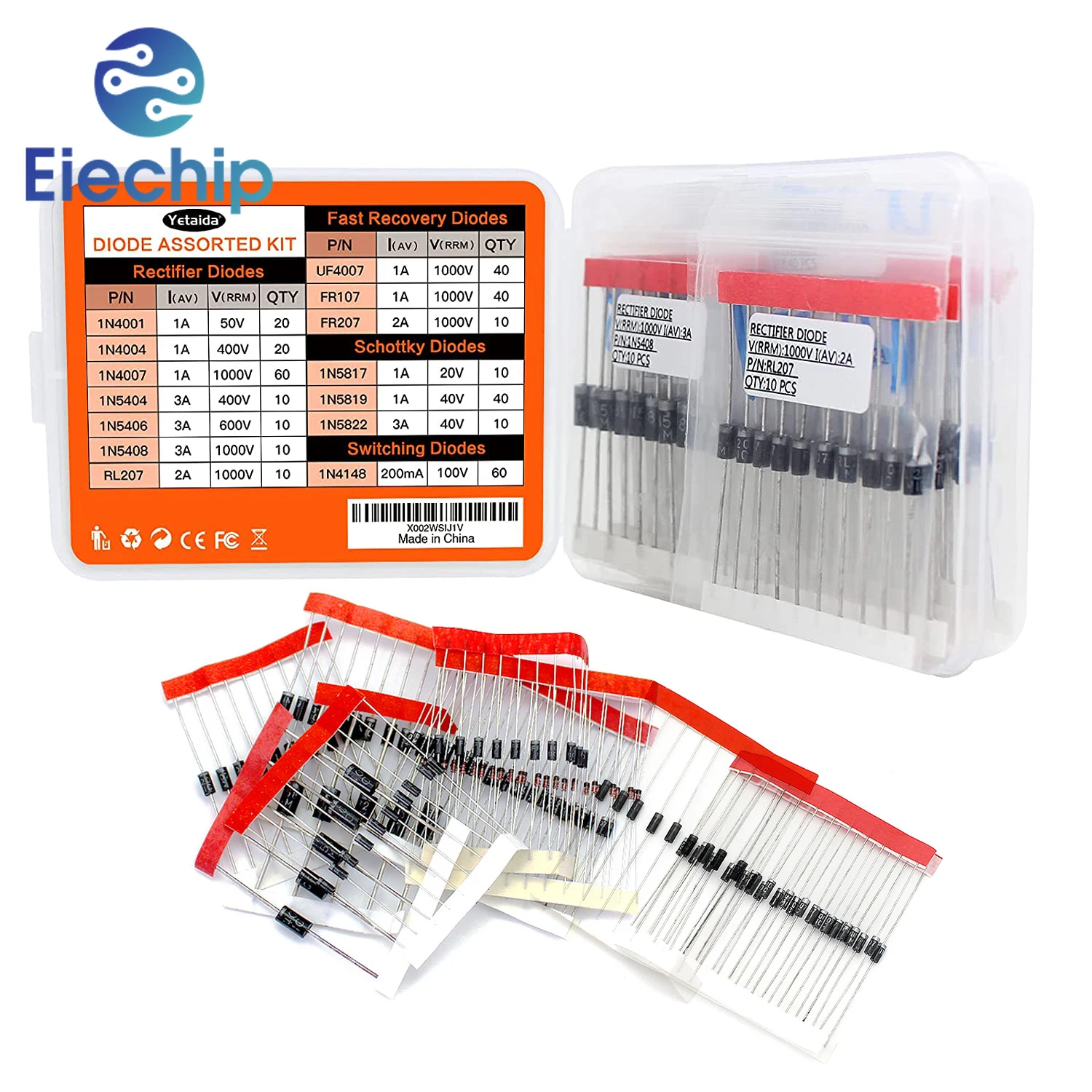 350pcs-14-Values-Diodes-kit-1N4001-1N4004-1N4007-1N5404-1N5406-1N5408 ...