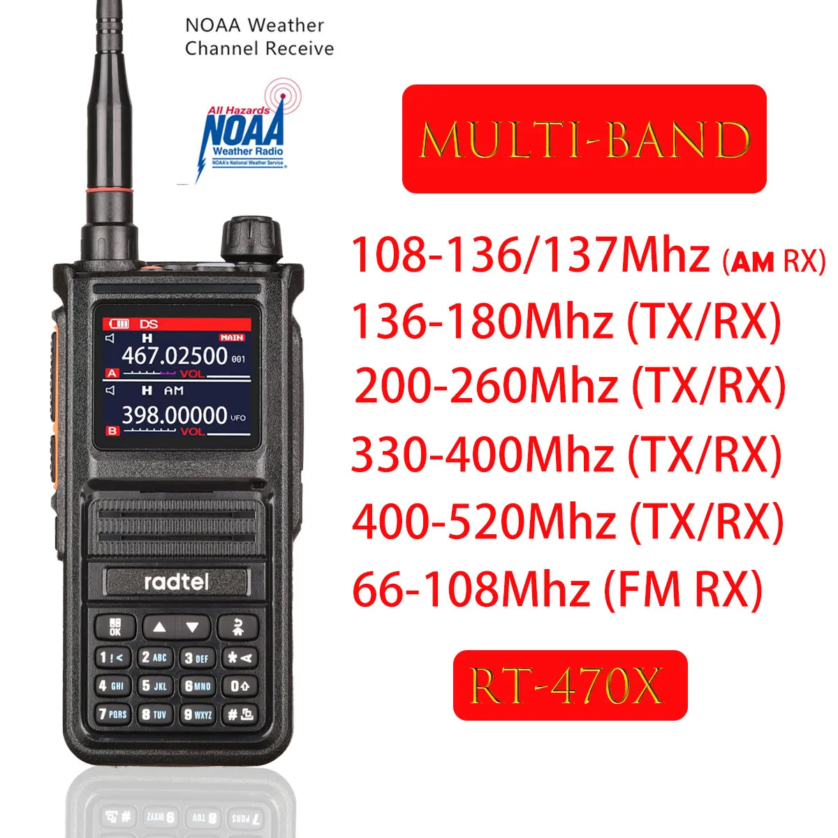 Radtel RT-470X Multi-bands Ham Walkie-talkie 256CH Air Band stazione ...