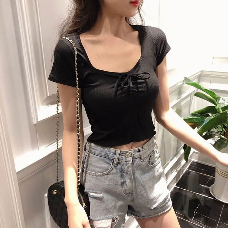 HELIAR-Tees-Women-Drawstring-O-Neck-T-shirts-Women-Summer-Short-Sleeve ...