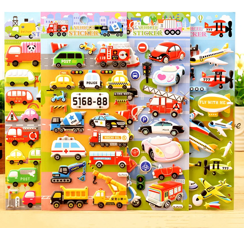 1Pcs-Boys-3D-Bubble-Car-Stickers-Toy-Kids-Vehicle-Transport-Airplane ...