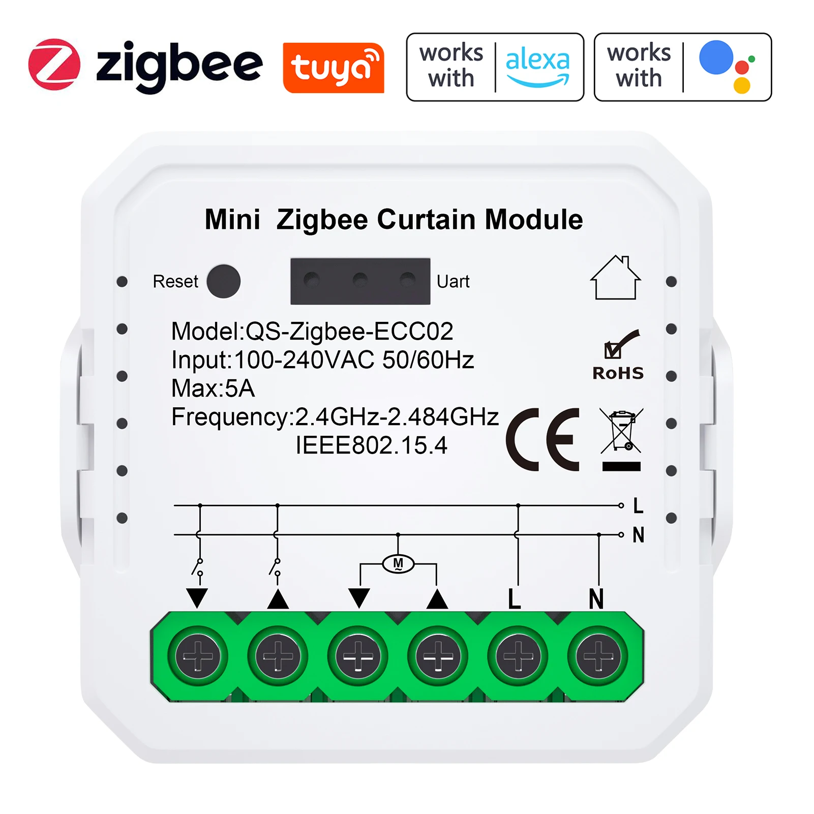 Qs-zigbee/Wifi-ECC02 Module de commutateur de rideau WiFi Tuya Zigbee ...