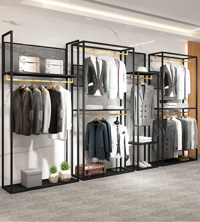 Clothing-store-display-rack-Men-s-clothing-store-double-shelf-Suit-suit ...