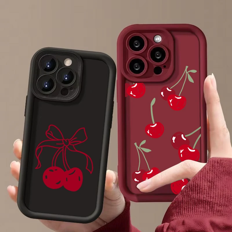 Cute Red Cherry Phone Case For iPhone 16 15 14 13 12 11 Pro Max 7 8 ...