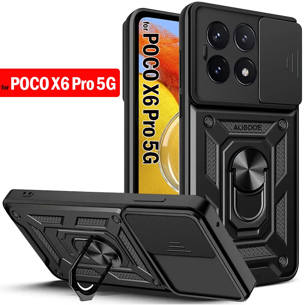 Armor-Funda-for-POCO-X6-Pro-Case-Slide-Camera-Ring-Stand-Protection ...