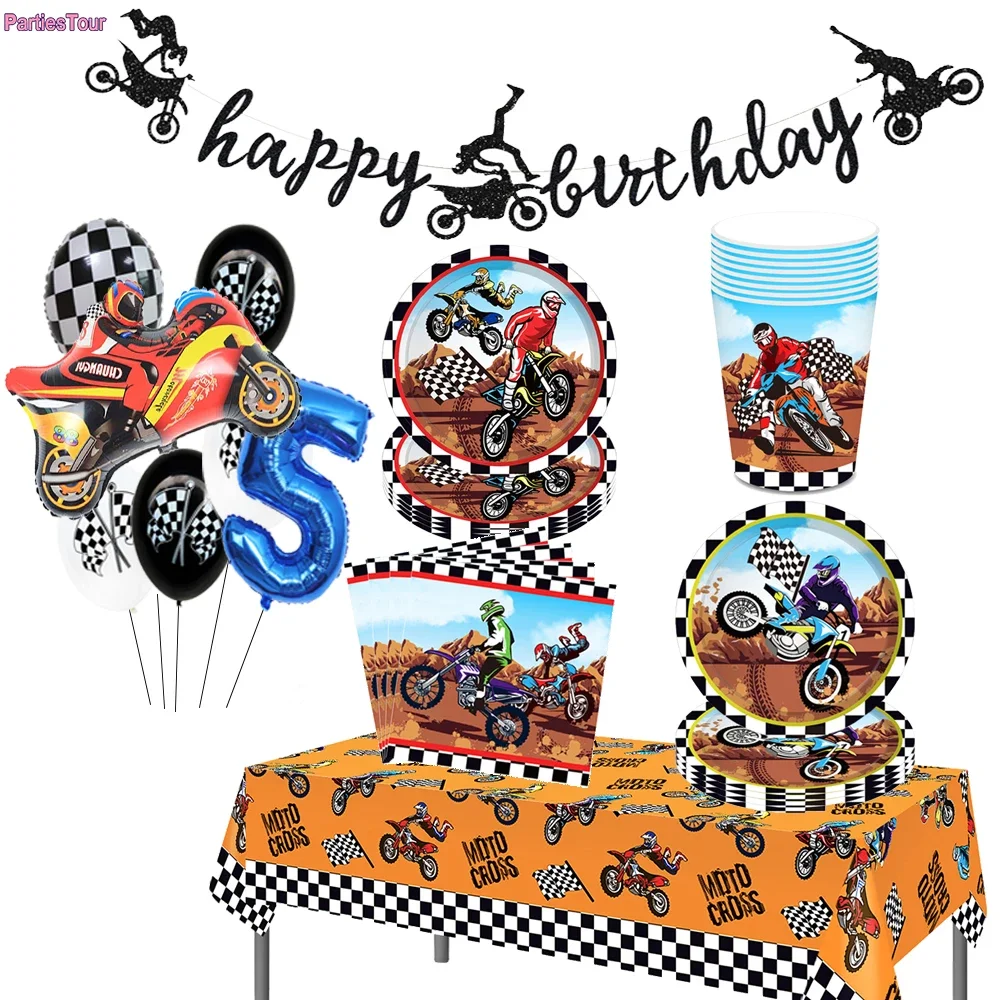 Motorcycle-Theme-Party-Plates-cups-balloon-Motocross-Tableware-Dirt ...