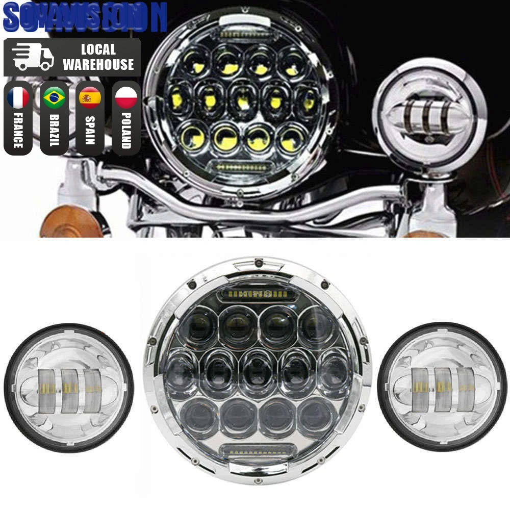 Chrome-BLACK-7-LED-Headlight-75W-H4-Headlamp-4-5-Inch-Fog-Lights-7 ...