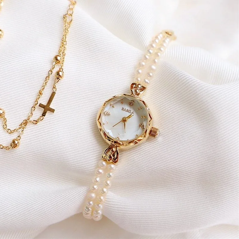 Natural pearl copper 24 k gold quartz women watch 2021 new bracelet ...