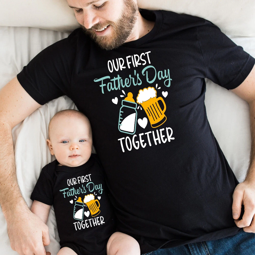 Our First Father's Day Daddy Baby Family Matching Clothes Tops Dad Boys ...