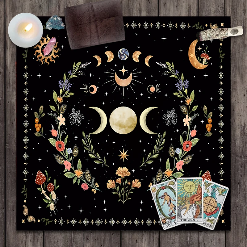 Triple-Moon-Floral-Botanical-Tarot-Cloth-Alter-Tarot-Table-Cloth-Wiccan ...