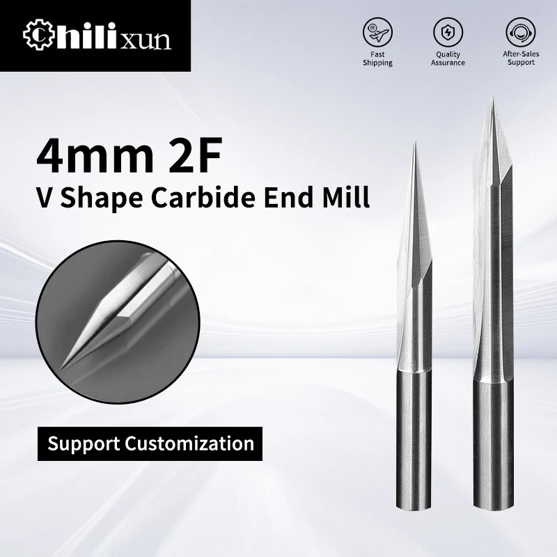 HILIXUN 4mm Shank V Shape Carving Milling Cutter For Wood 30-90D 2 ...