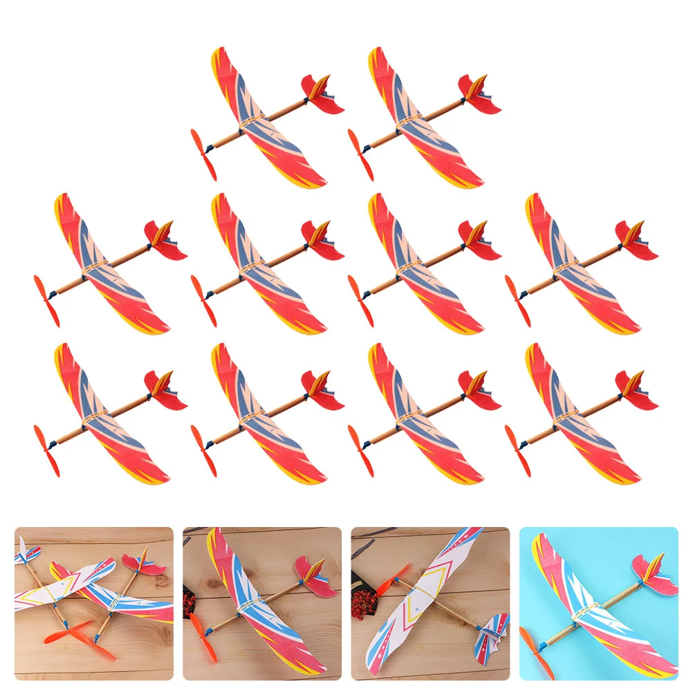 10-Pcs-Free-Flight-Model-Airplanes-Launcher-Toys-For-Kids-Glider-Rubber ...