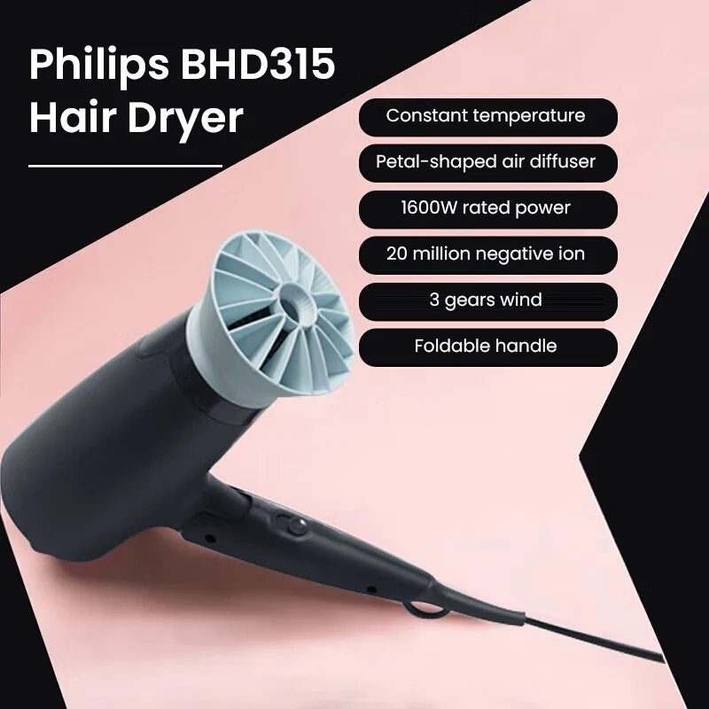 Philips BHD315 Hair Dryer 1600W Anion Hot/cold air diffuser Foldable ...