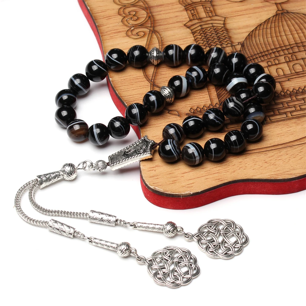 Black-Agate-Tasbih-silver-tassel-misbaha-prayer-beads-33-man-accessories-Personality-Gift-Muslim ...
