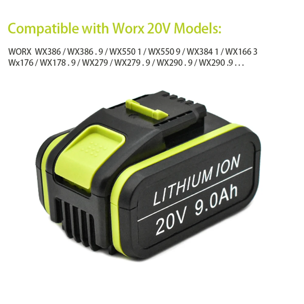 20V 9.0Ah 교체 Worx 20V 최대 리튬 이온 배터리 WA3551 WA3551.1 WA3553 WA3641 WX373 ...