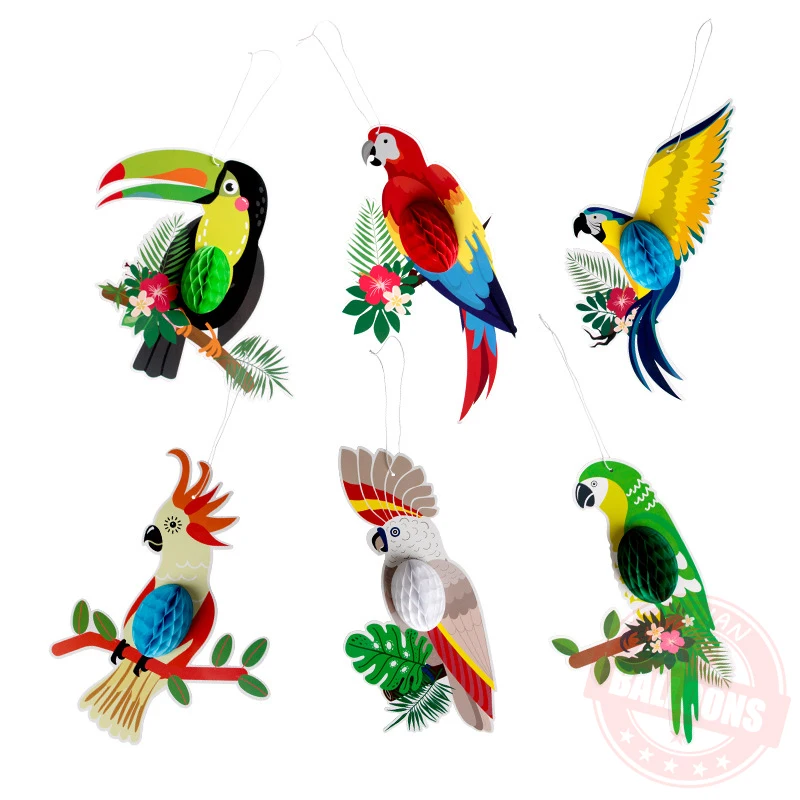 6pieces/Set Tropical Birds Honeycomb Paper Cut Parrot Hawaii Summer ...