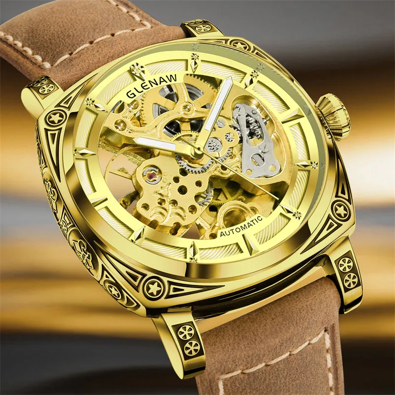 GLENAW-New-Top-Luxury-Brand-Male-Wristwatch-Gold-Luminous-Automatic ...