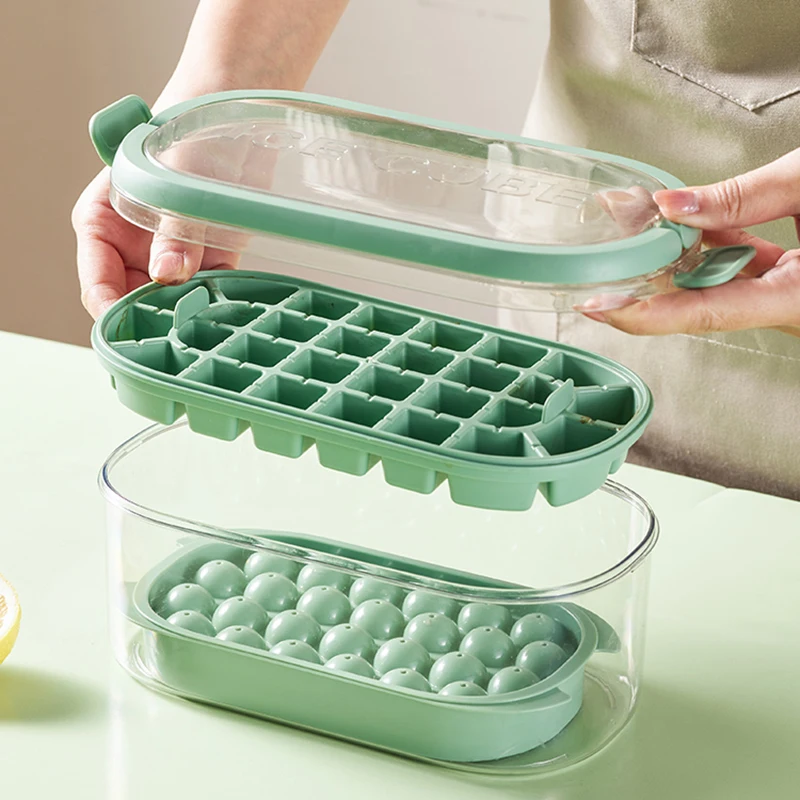 1 Set Round Ice Cube Trays With Lid&Bin,Container ,Shovel And Tote Lid ...